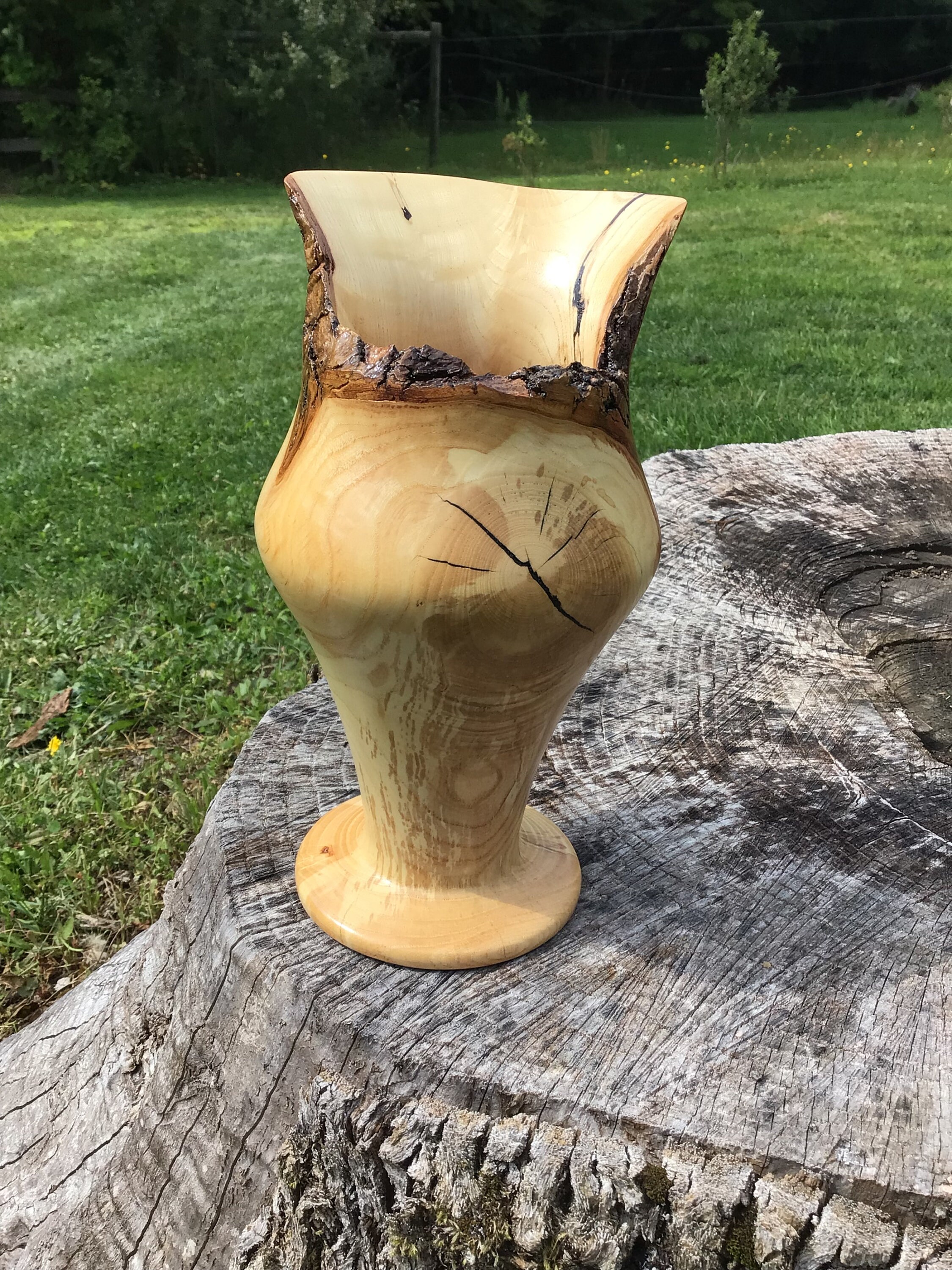 Live Edge Reclaimed Solid Ash Wood Hand Turned Vase Rare Unique ...