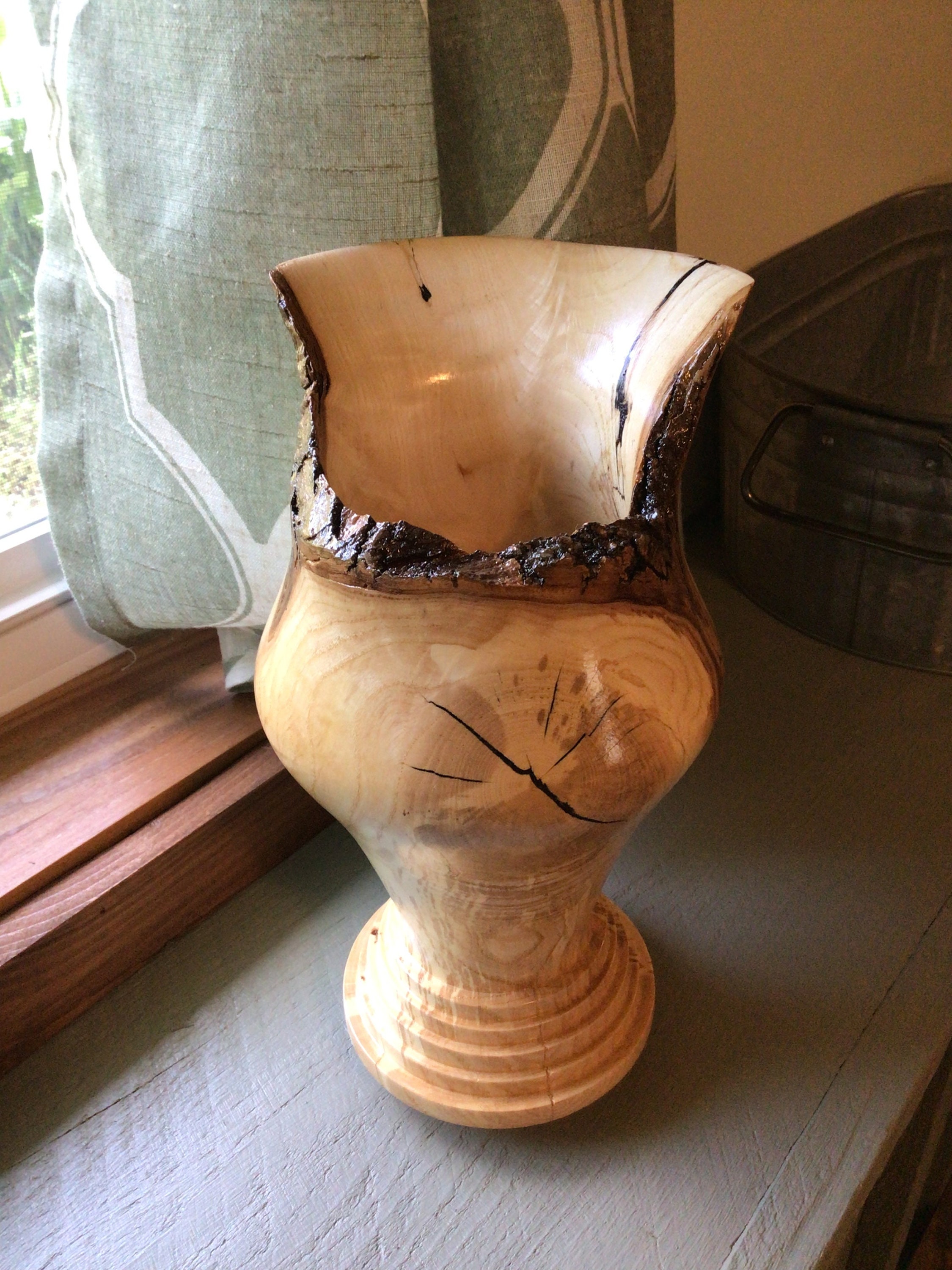 Live Edge Reclaimed Solid Ash Wood Hand Turned Vase Rare Unique ...