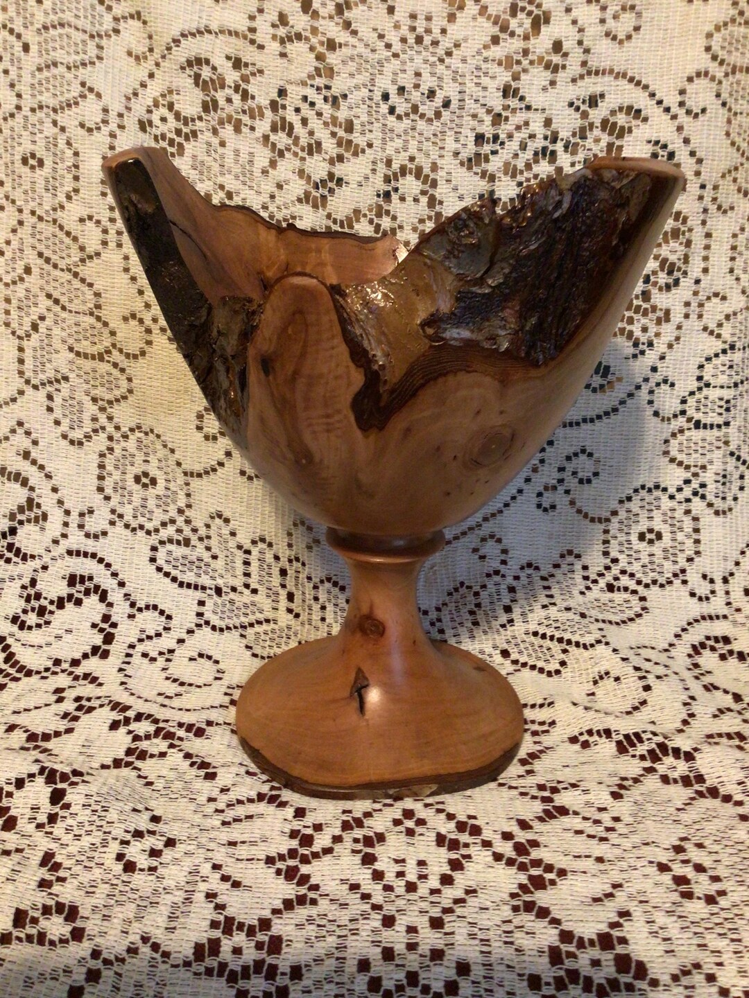Live Edge Apple Wood Chalice Bowl: Hand-turned Art Rare Find One of a ...