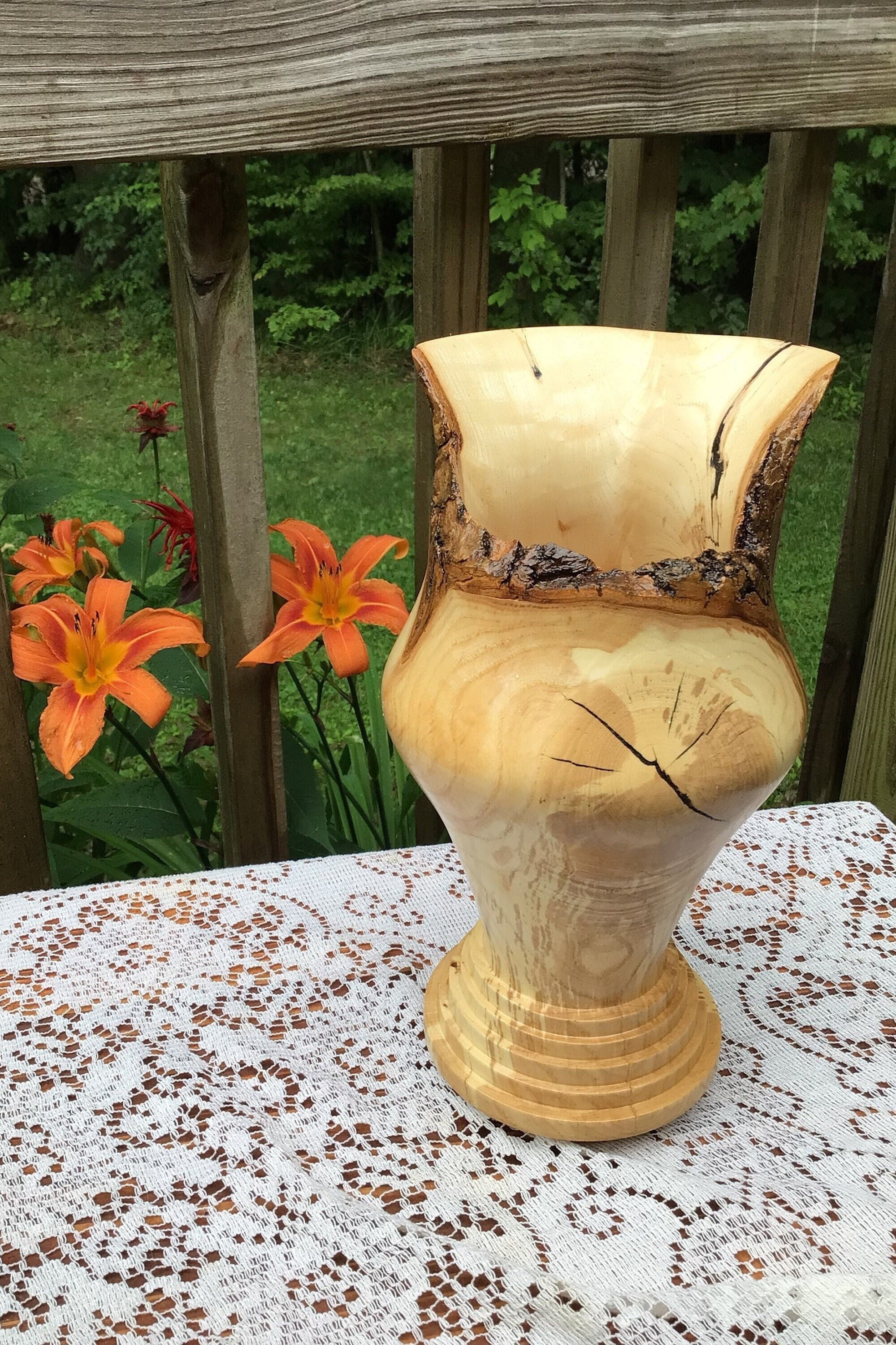 Live Edge Reclaimed Solid Ash Wood Hand Turned Vase Rare Unique ...