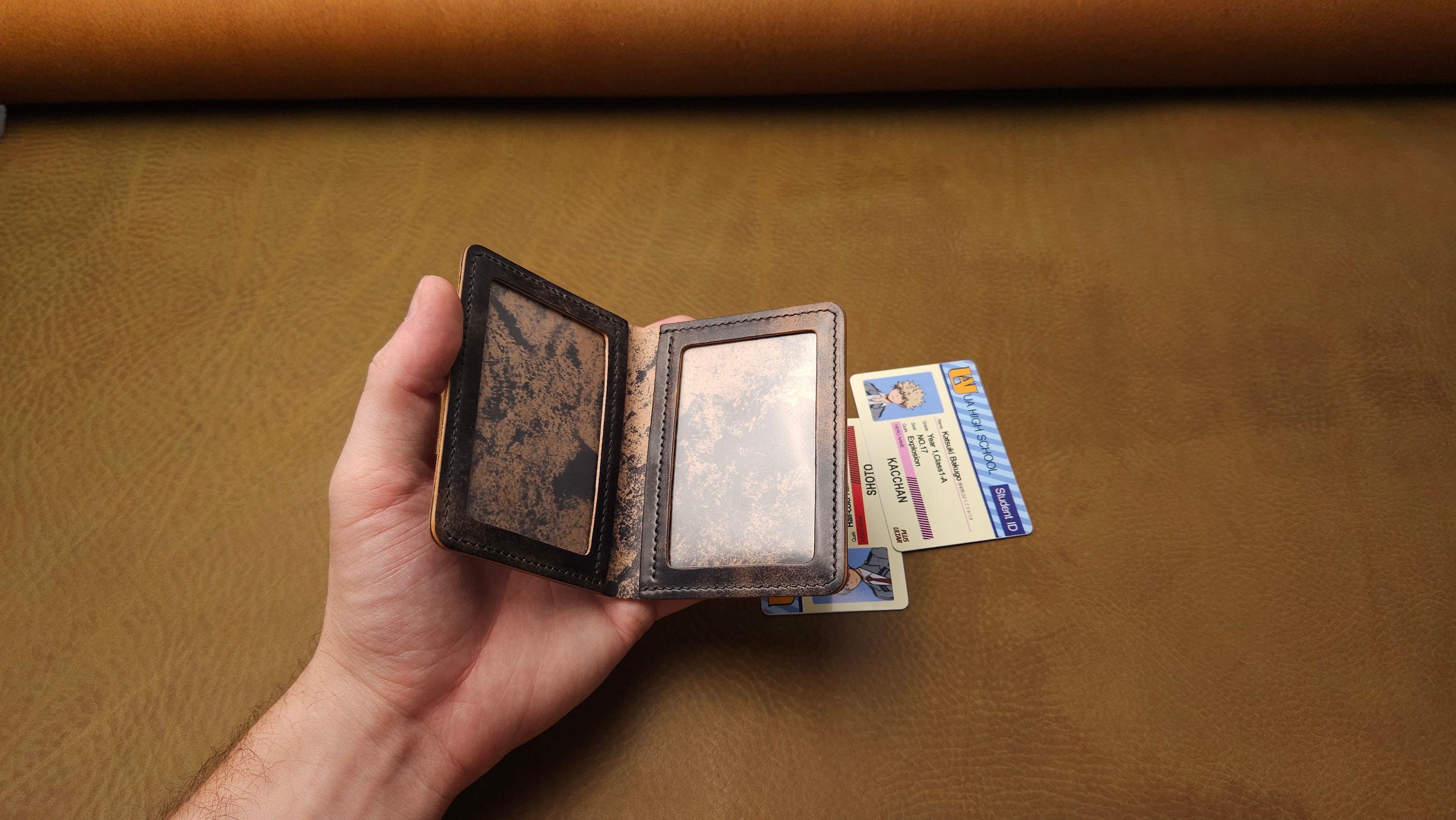 Leather ID Holder Card Cover ID Window Wallet Double ID Wallet ...