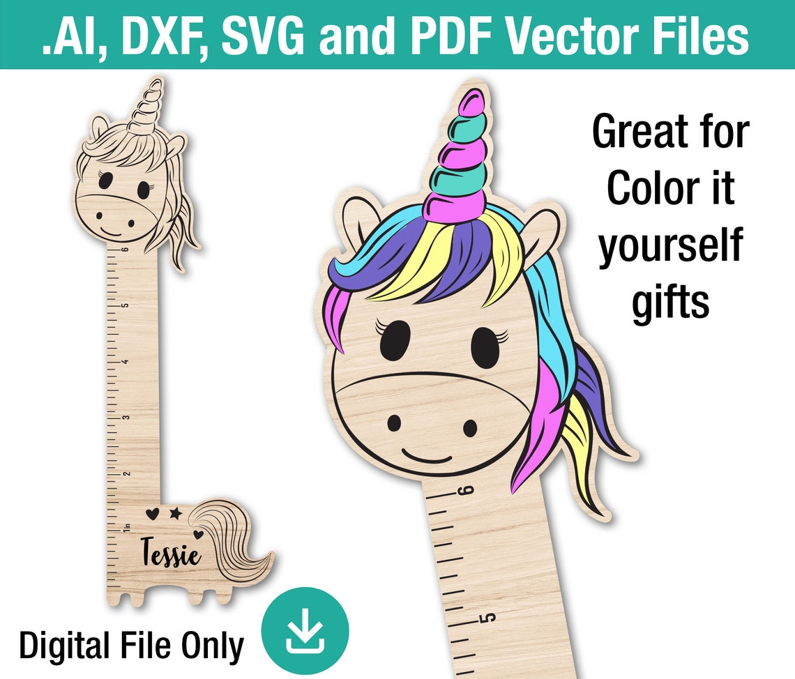 Kids Unicorn Fun Color in Cut Out Ruler Fun Shaped | Etsy