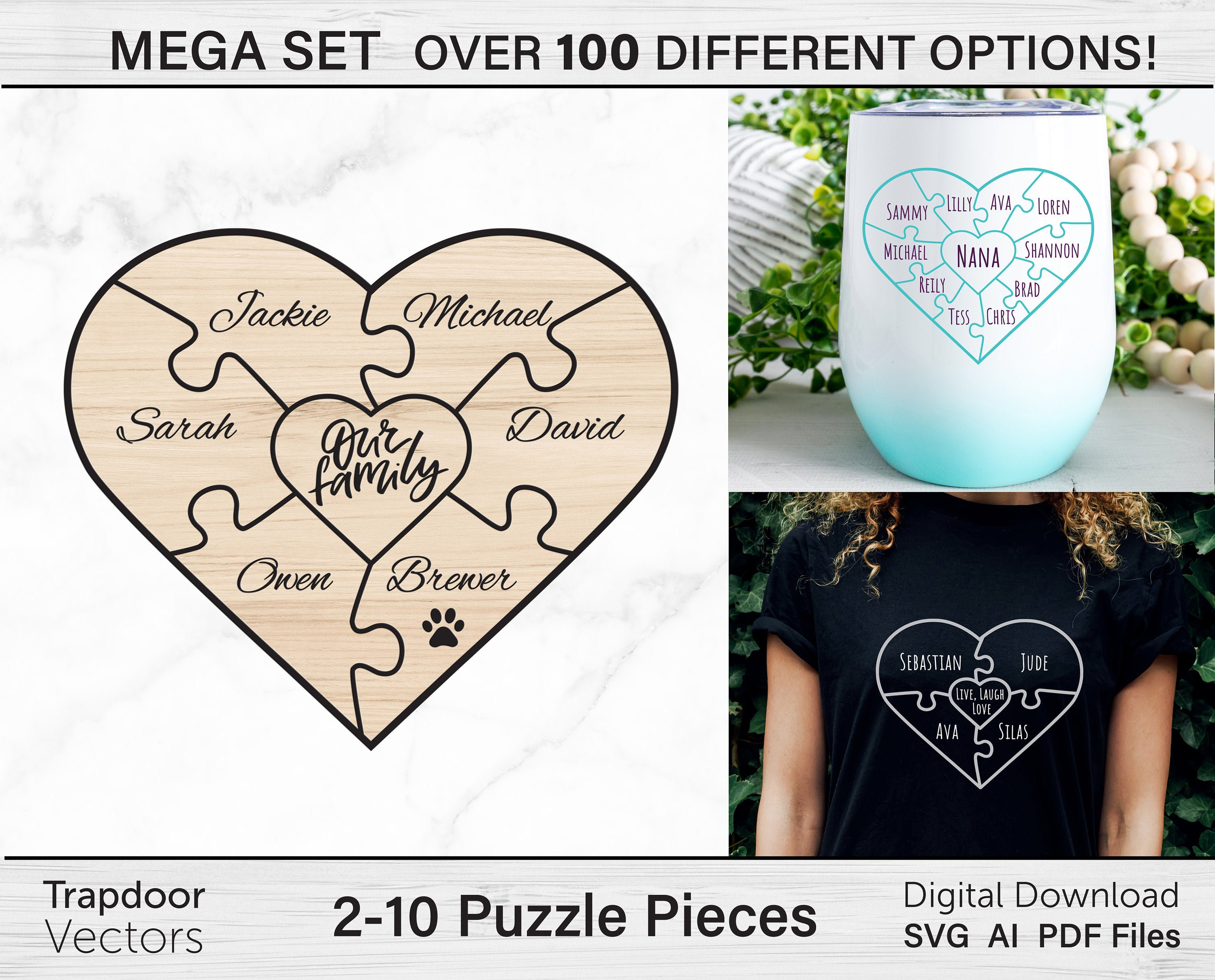 Puzzle Pieces in Heart, Mothers Day Vector Download Ornament, Vinyl ...