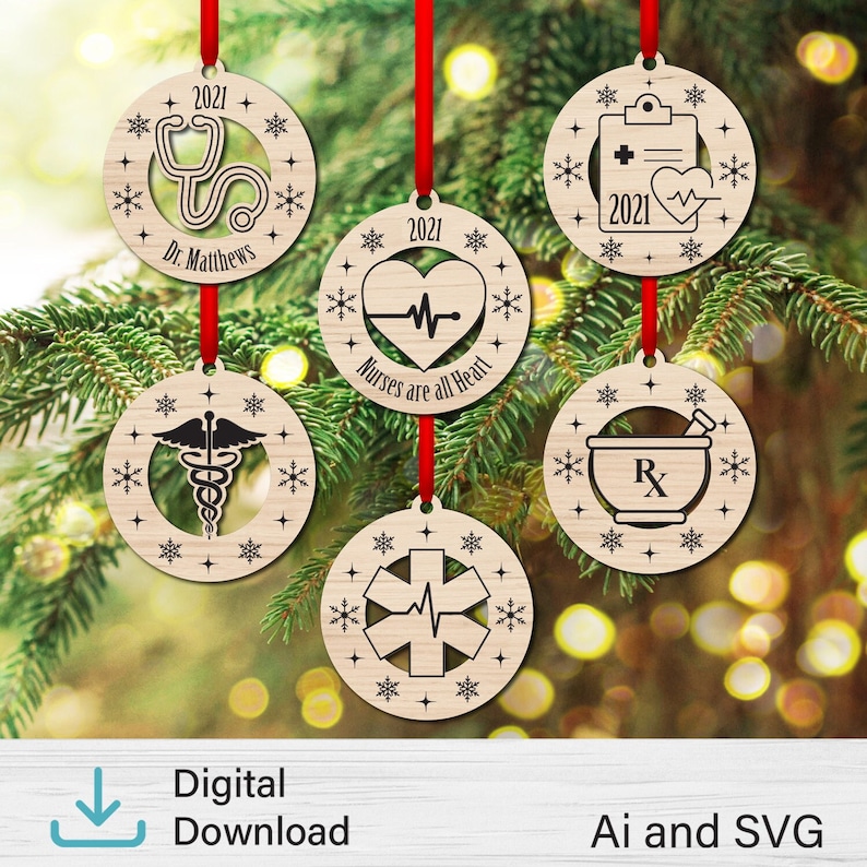 Nurses, Doctors, Pharmacist Cut Out Christmas Ornaments, Digital File ...