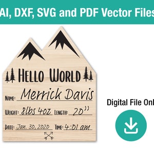 Hello World Mountain Wilderness Svg Birth Stat Board for Newborns ...