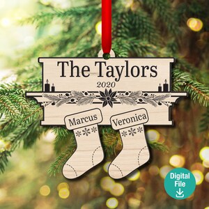 Family, Group Christmas Tree Ornament, Stockings on Fireplace 2-15 ...