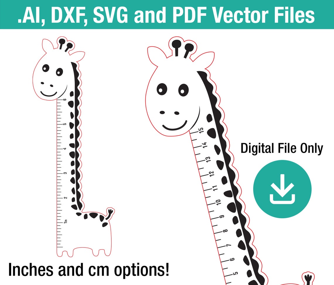 Kids Giraffe cut out ruler fun shaped children's | Etsy