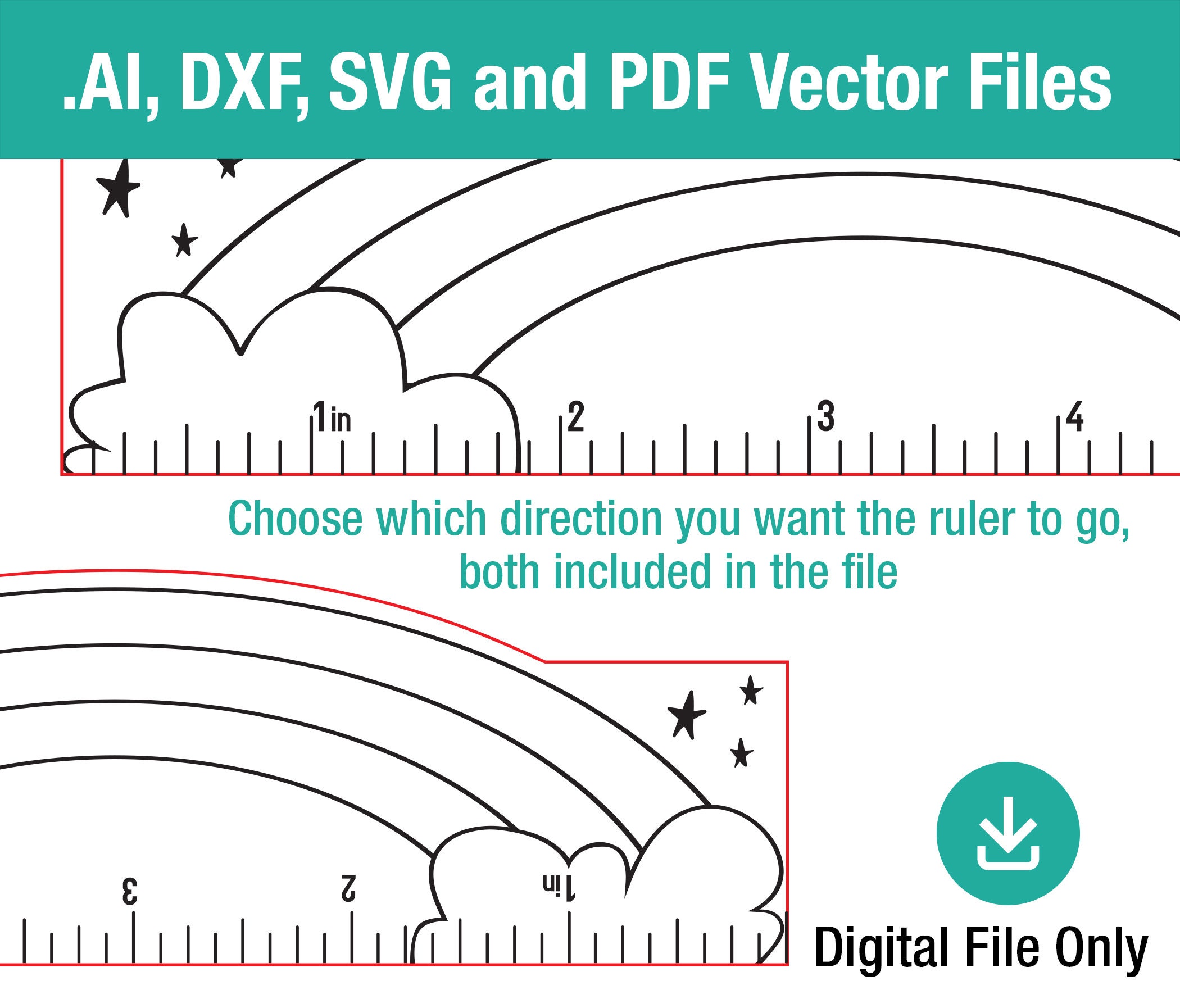 Kids Rainbow Fun Color in Cut Out Ruler Fun Shaped - Etsy