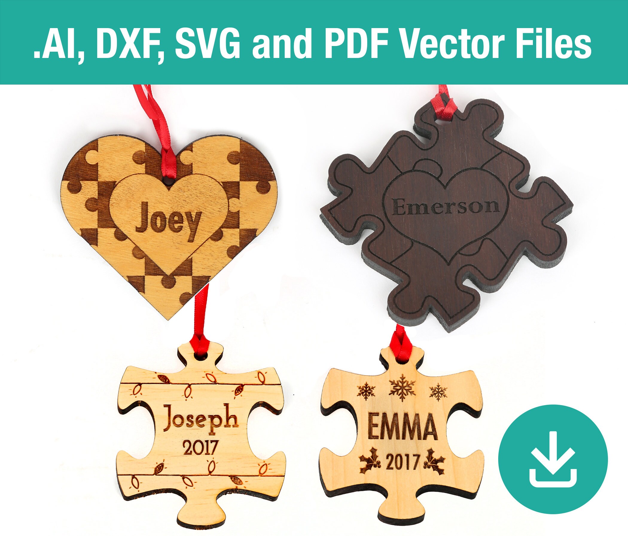 Set of 4 Puzzle Themed Ornaments Laser Engraver Vector File | Etsy