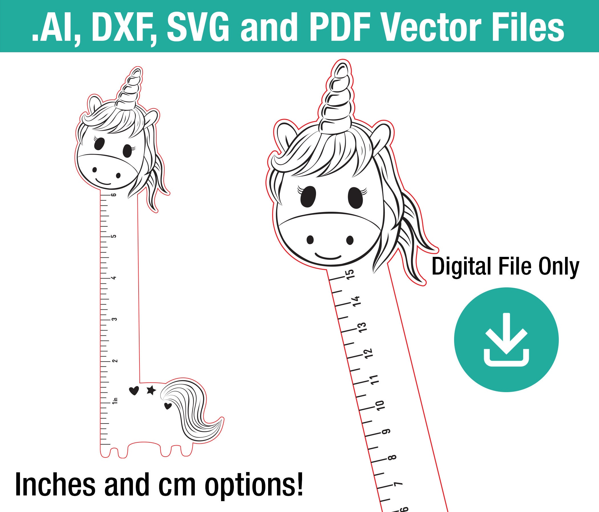 Kids Unicorn Fun Color in Cut Out Ruler Fun Shaped | Etsy