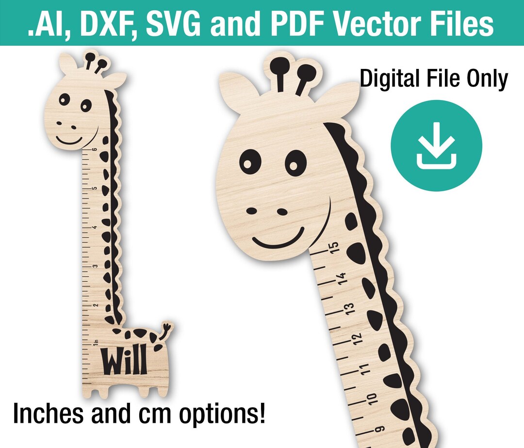 Kids Giraffe Cut Out Ruler Fun Shaped Children's Personalized Ruler ...