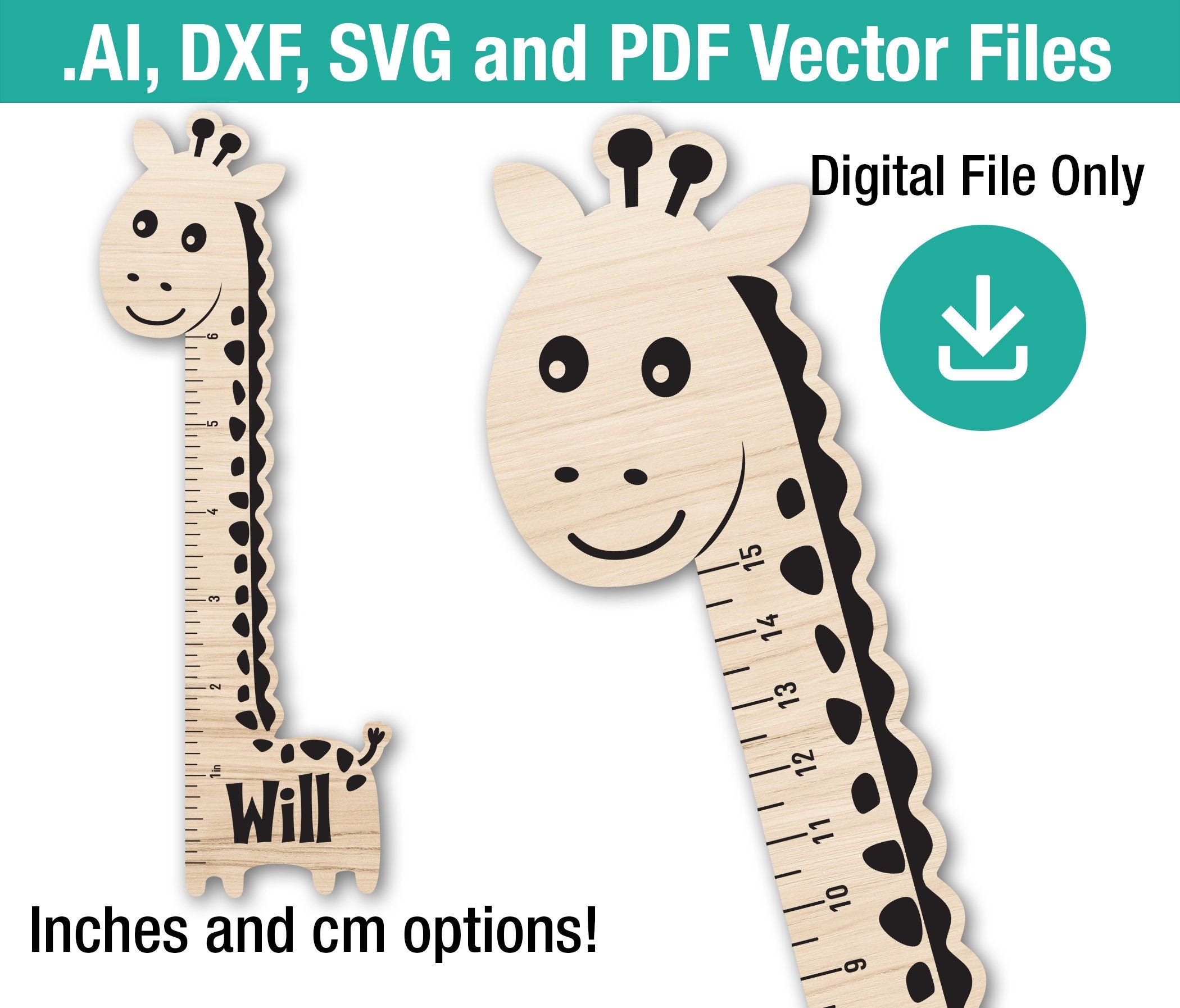 Kids Giraffe Cut Out Ruler Fun Shaped Children's Personalized Ruler ...