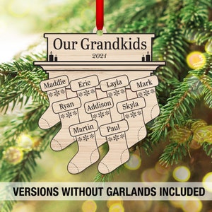 Family, Group Christmas Tree Ornament, Stockings on Fireplace 2-15 ...