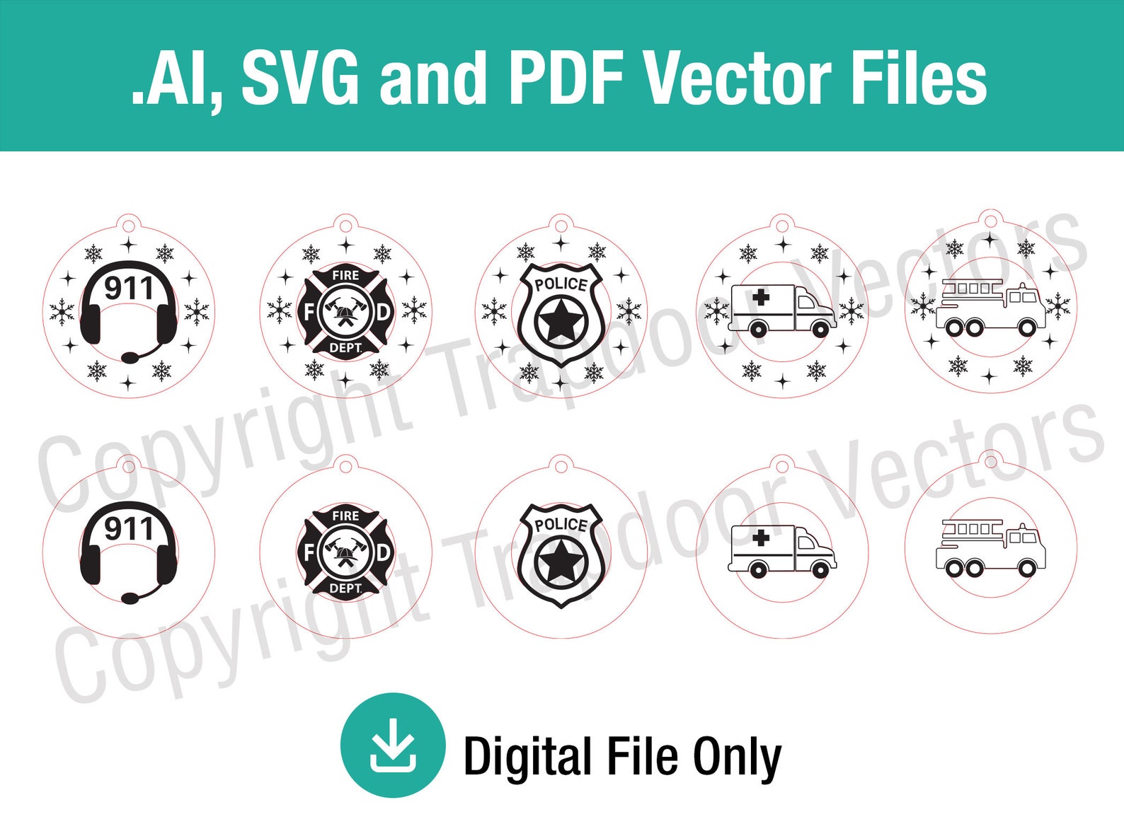 First Responder Cut Out Christmas Ornaments, Digital File, Laser Vector ...