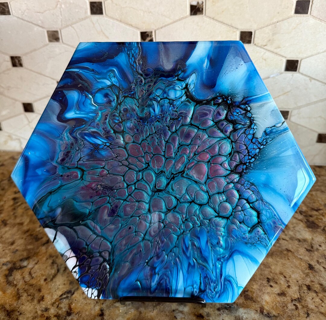 Decorative Tile Trivet, Hexagon, Blue Acrylic Bloom - Etsy