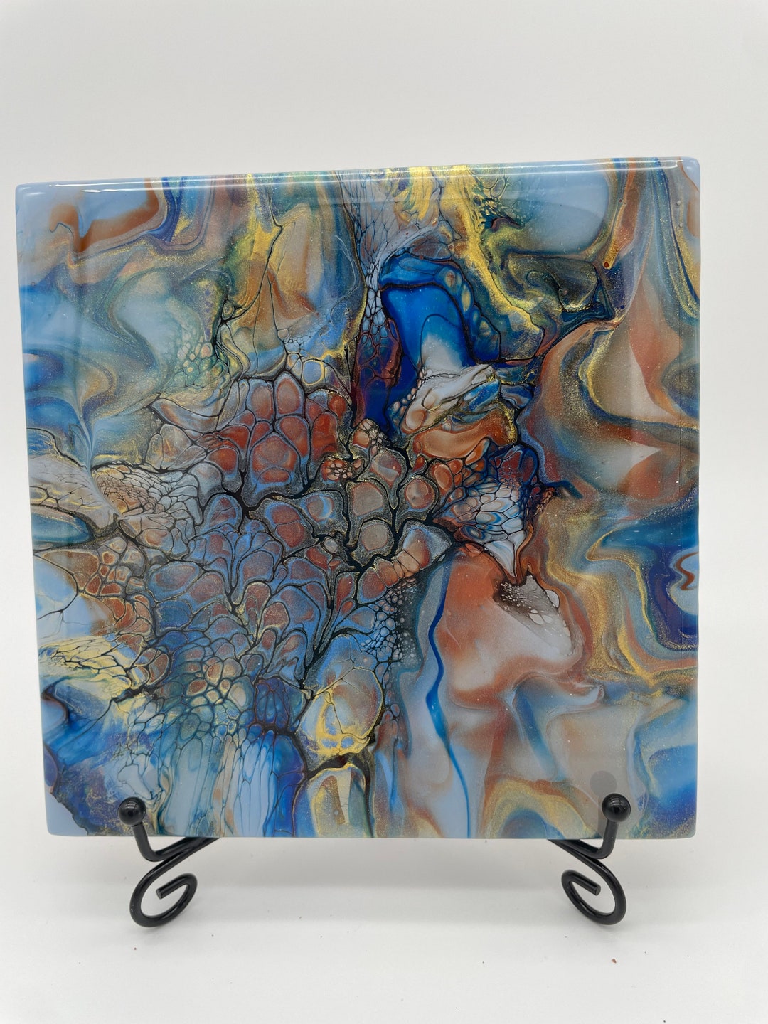 Ceramic Tile Trivet, Resin Art Tile, Acrylic Painting, Kitchen Decor - Etsy