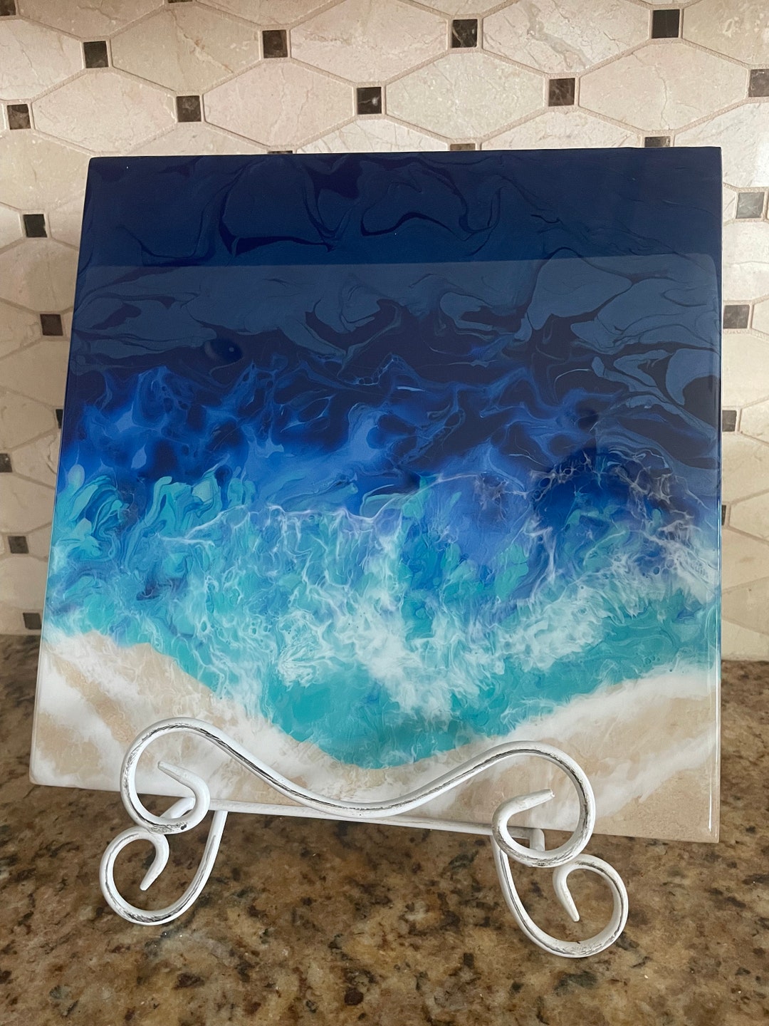 12 X 12 Ocean Ceramic Tile With Easel, Home Decor, Kitchen Decor - Etsy