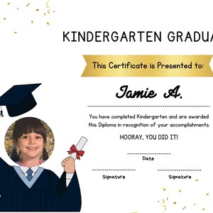 Preschool, Kindergarten Customizable Graduation Diploma WITH Photo! - Etsy