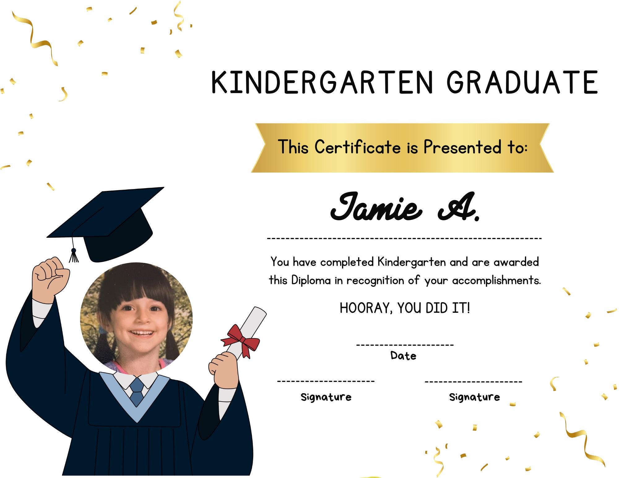 Preschool, Kindergarten Customizable Graduation Diploma WITH Photo! - Etsy