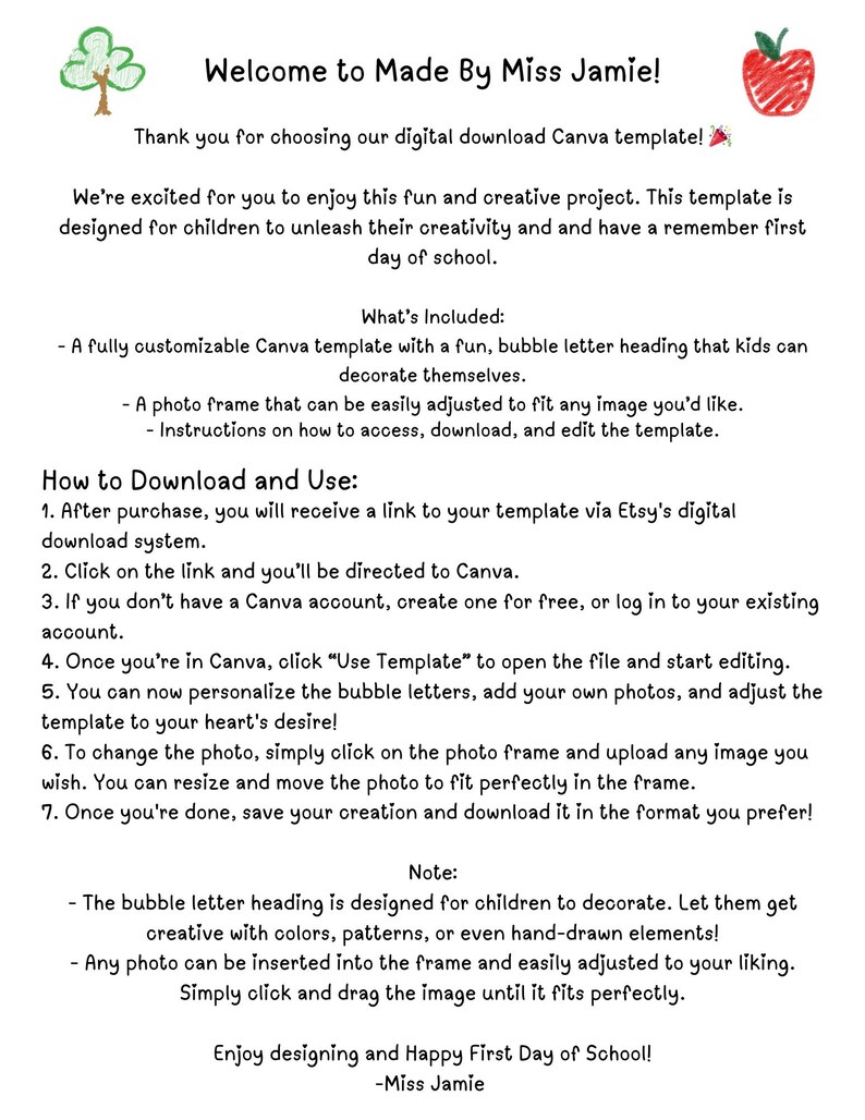 First Day of School Activity DIGITAL DOWNLOAD Template - Etsy