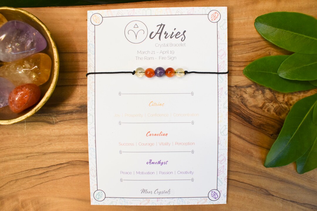 Aries Crystal Bracelet - Adjustable Silk Cord Bracelet, Zodiac Bracelet ...