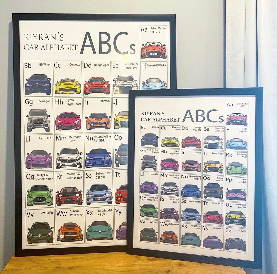 CUSTOM Name Kids Alphabet Car Poster (unframed) - Etsy