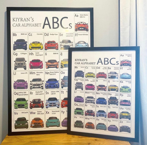 CUSTOM Name Kids Alphabet Car Poster unframed | Etsy