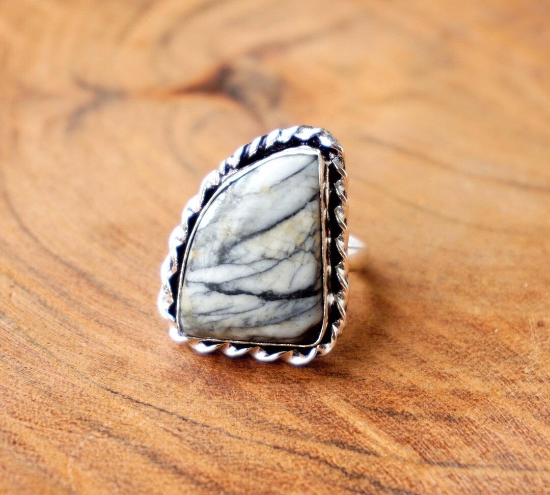 Natural Pinolith Jasper Cabochon Ring Silver Ring Vintage - Etsy