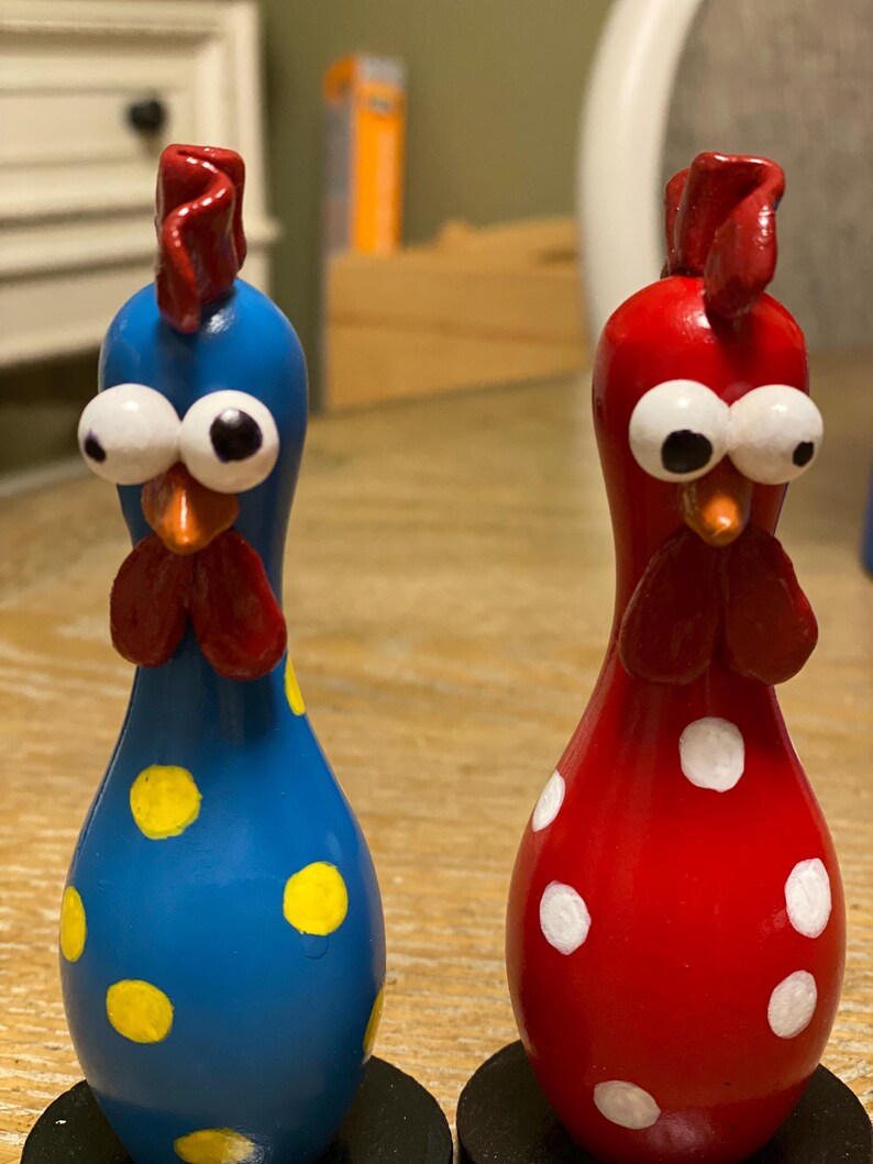 Pair of Mini Crazy Bowling Pin Trophy Chickens - Etsy
