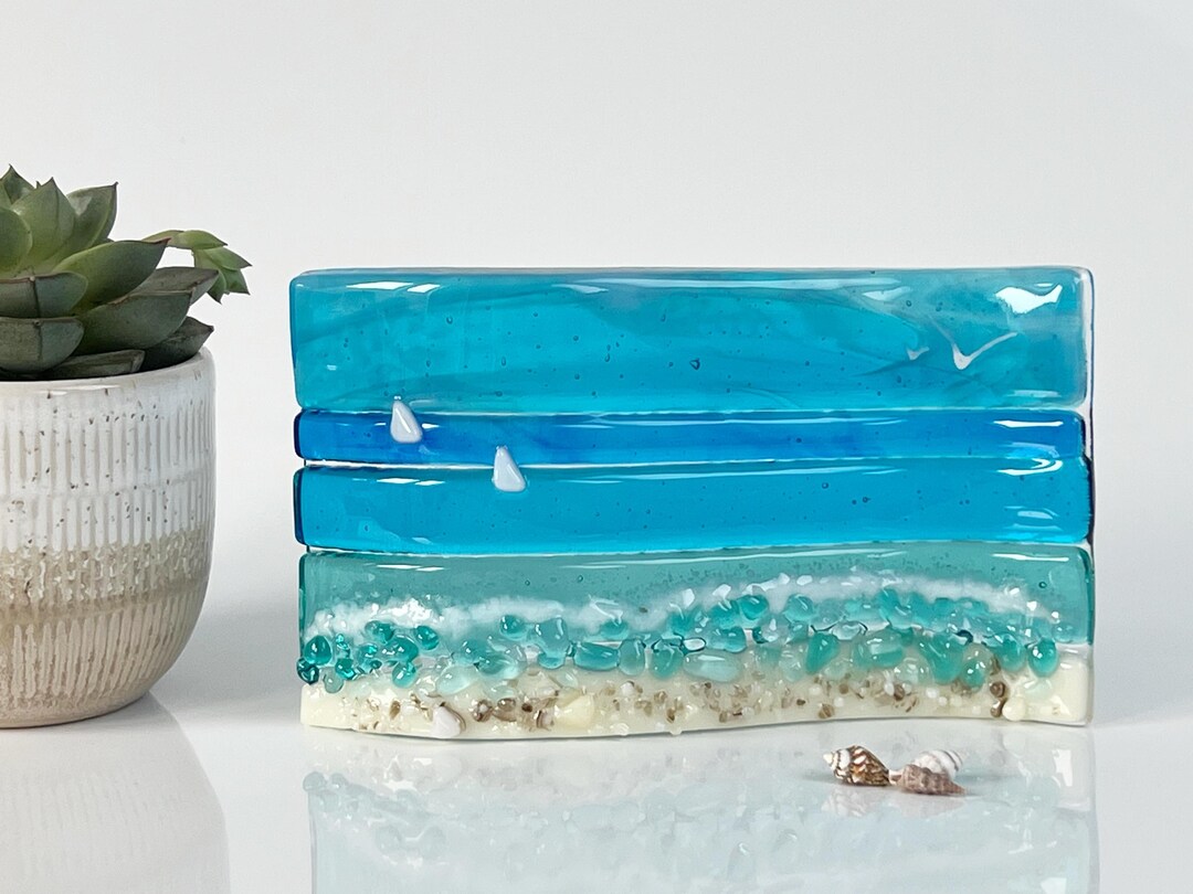 Small Fused Glass Seascape Panel, Wave, Handmade Fused Glass Art ...