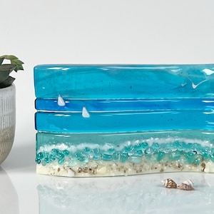 Small Fused Glass Seascape Panel, Wave, Handmade Fused Glass Art ...