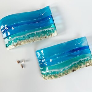 Small Fused Glass Seascape Panel, Wave, Handmade Fused Glass Art ...