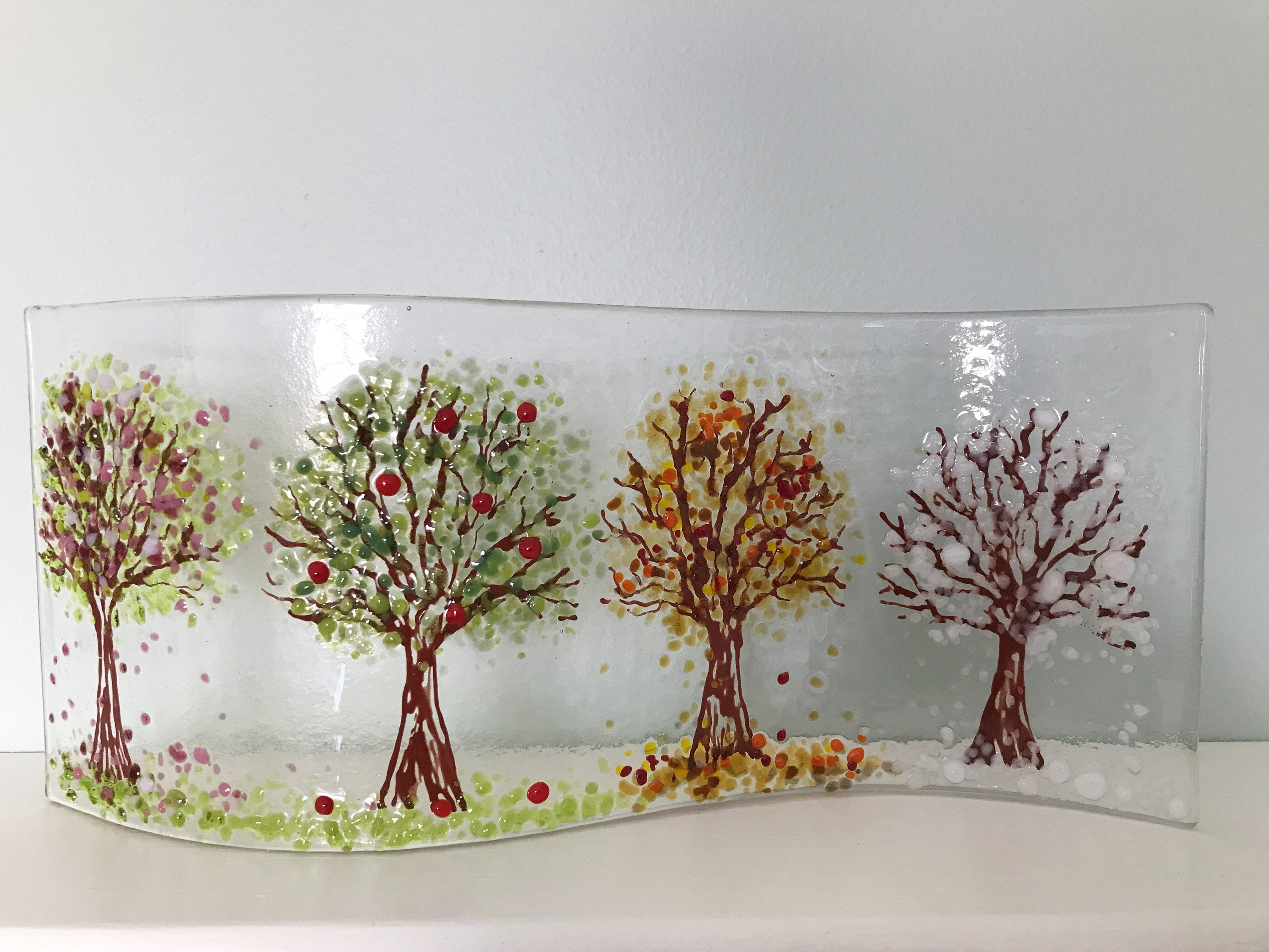 Fused Glass Four Seasons Apple Tree, Fused Glass Art, Freestanding ...