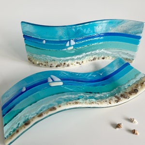 Fused Glass Seascape Panel, Wave, Handmade Fused Glass Art ...
