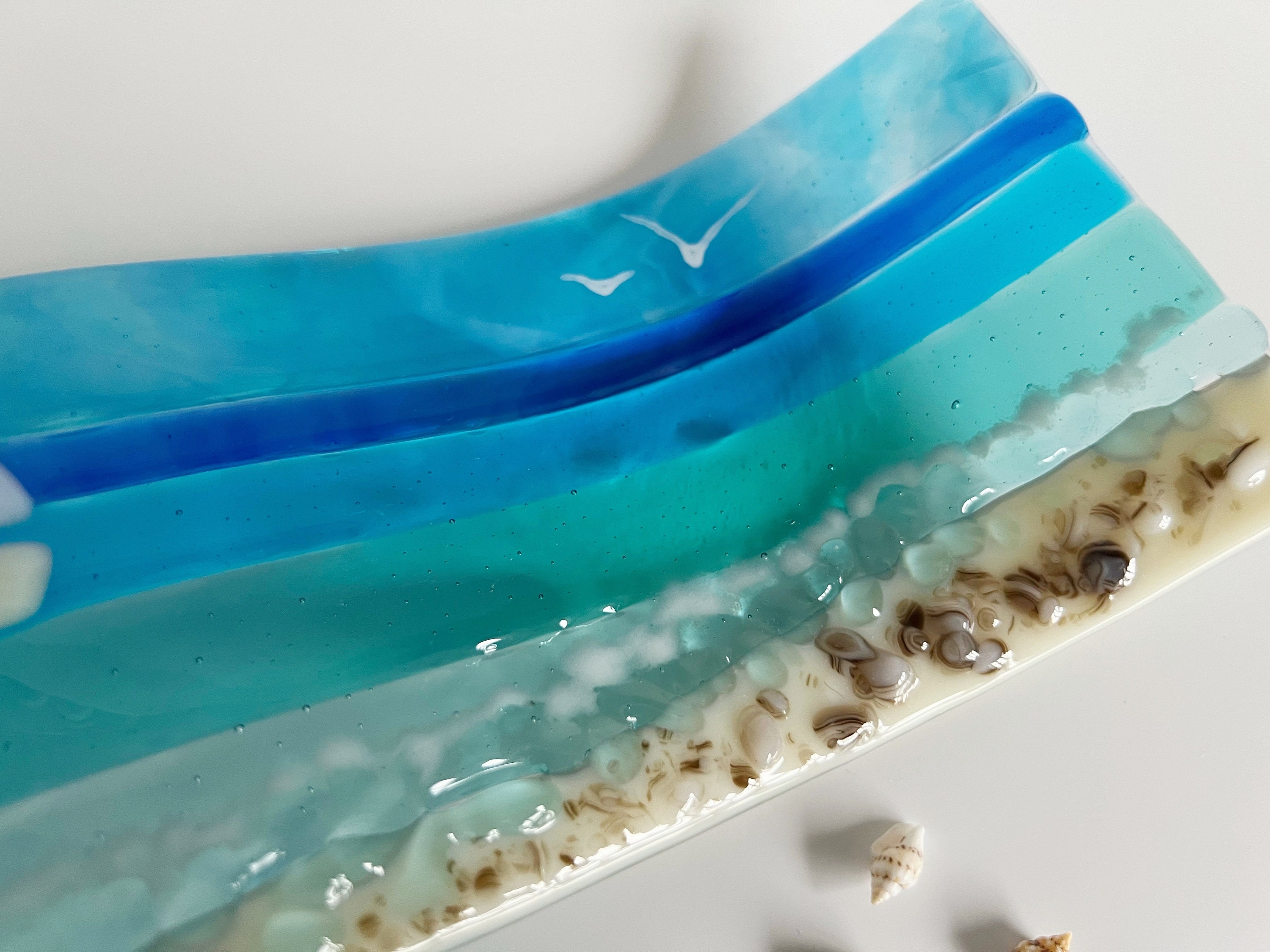 Fused Glass Seascape Panel, Wave, Handmade Fused Glass Art ...