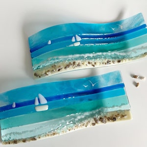 Fused Glass Seascape Panel, Wave, Handmade Fused Glass Art ...
