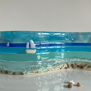 Fused Glass Seascape Panel, Wave, Handmade Fused Glass Art ...