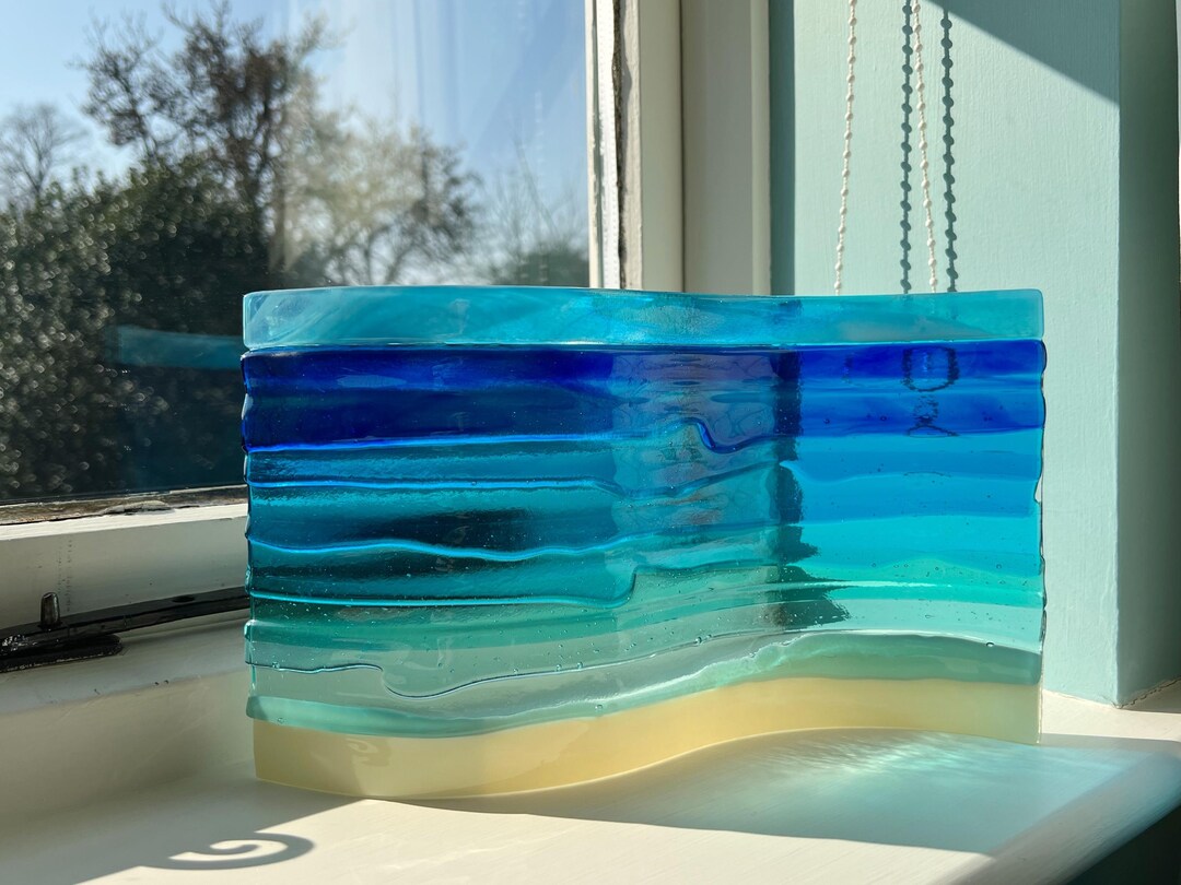 Large Fused Glass Seascape Wave: Freestanding Ocean Art Panel - Etsy UK