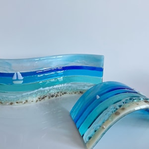 Fused Glass Seascape Panel, Wave, Handmade Fused Glass Art ...