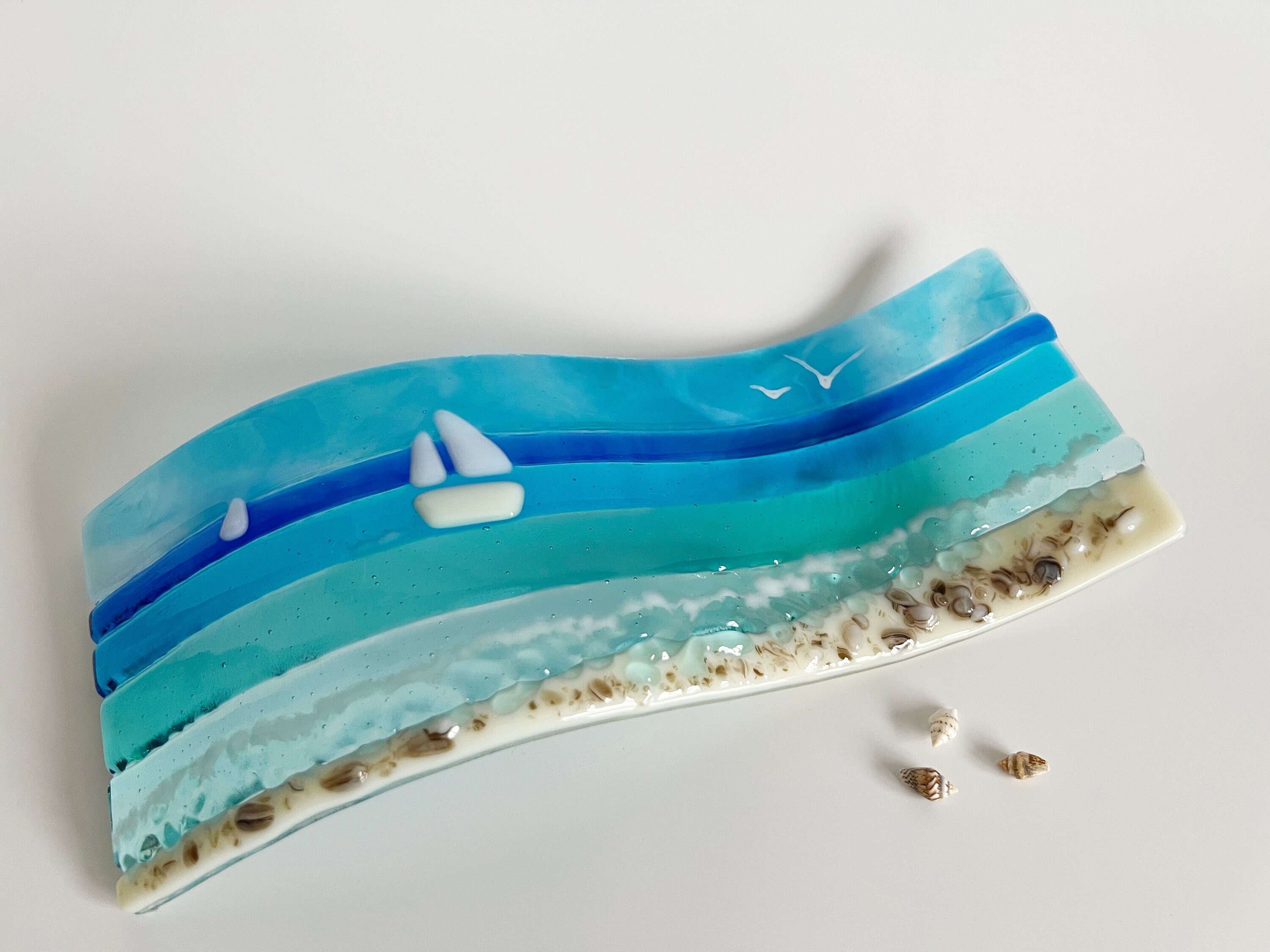 Fused Glass Seascape Panel, Wave, Handmade Fused Glass Art ...