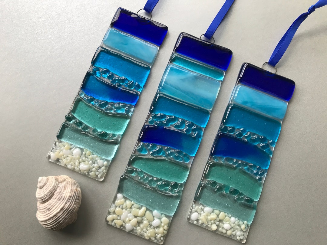 Fused Glass Sea Ocean Beach Suncatcher, Light Catcher, Fused Glass Art ...