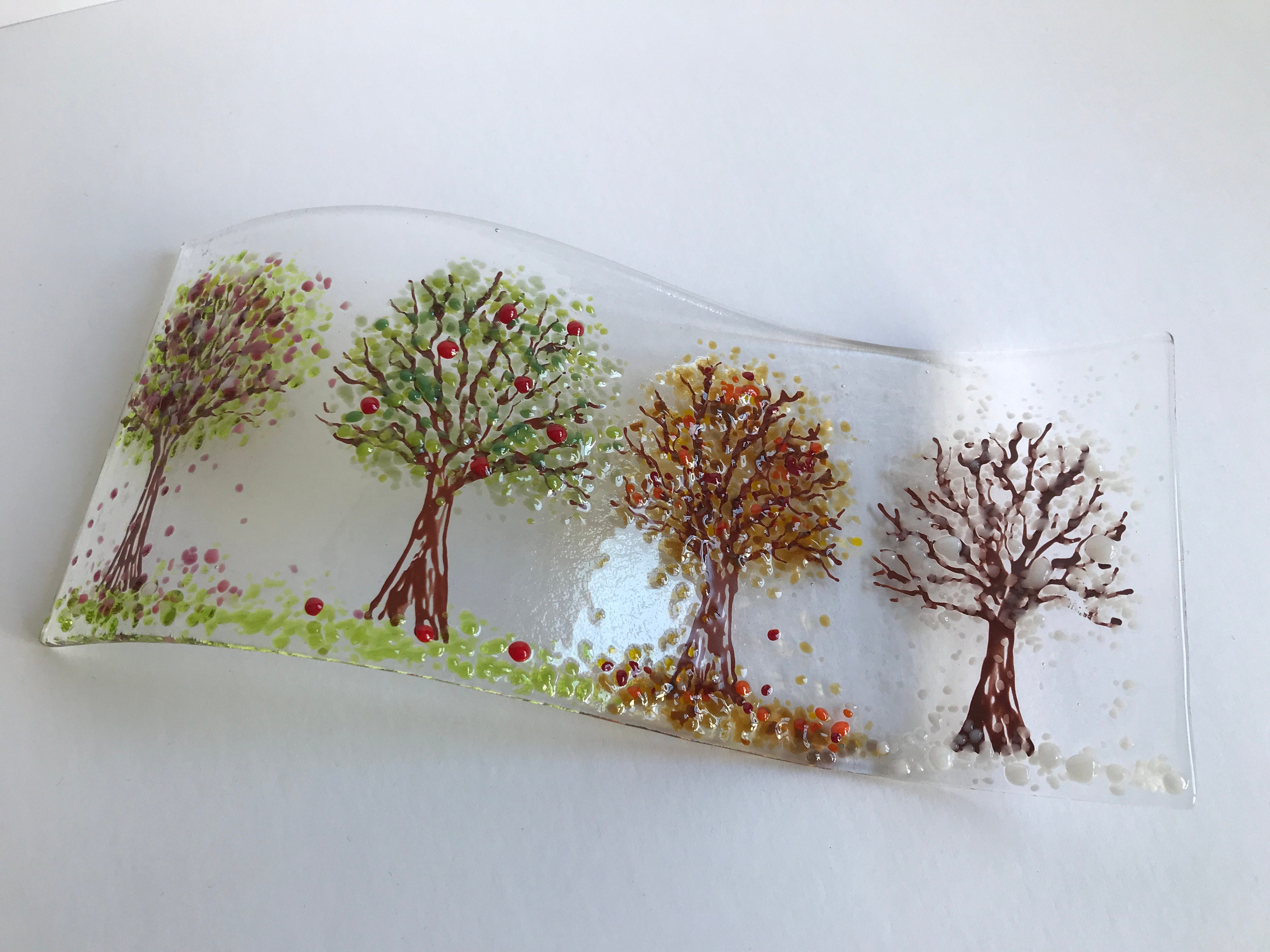 Fused Glass Four Seasons Apple Tree, Fused Glass Art, Freestanding ...