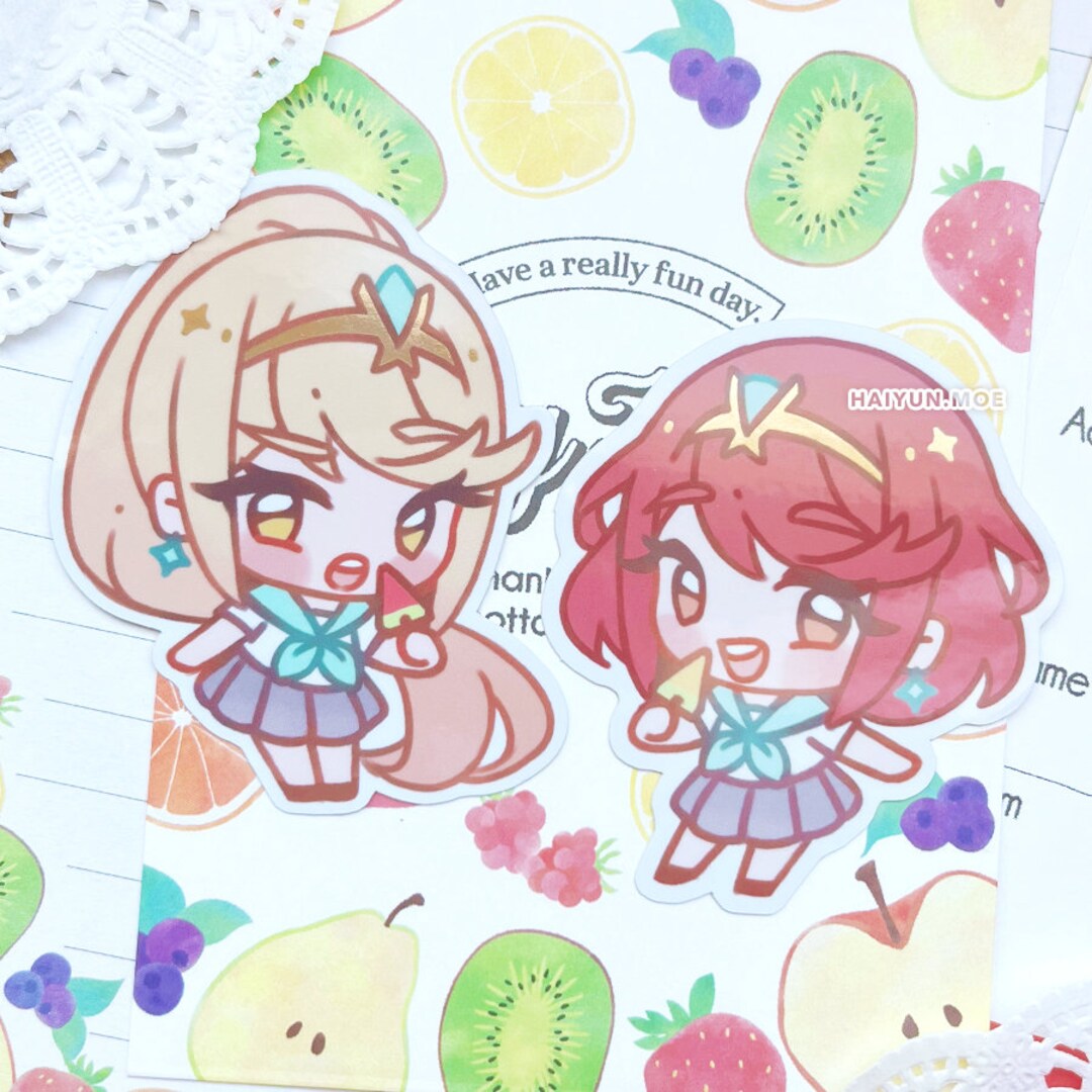 Xenoblade 2 Mythra & Pyra Gold Foil Stickers / Water Bottle, Laptop ...