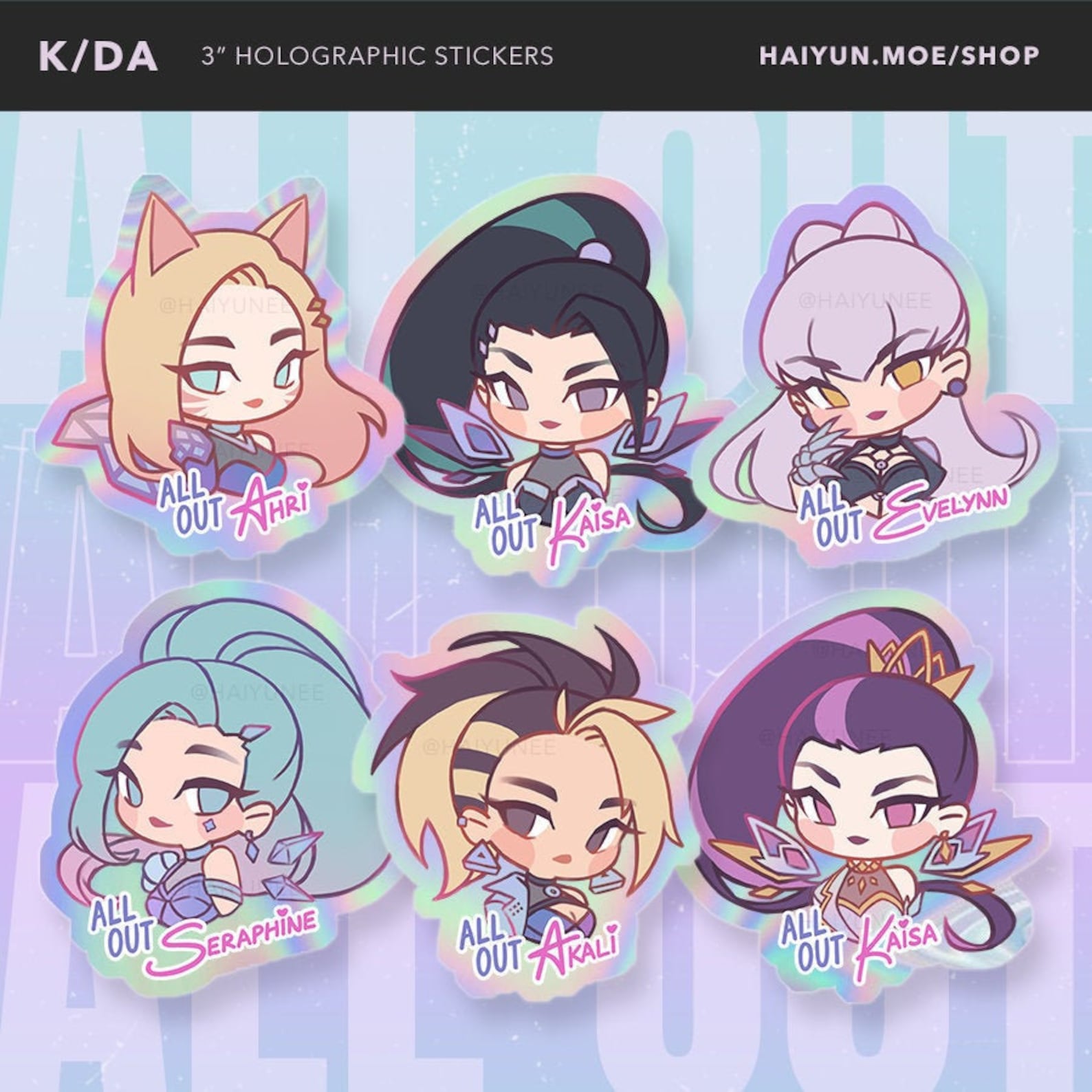 K/DA ALL OUT Holographic Stickers / K-pop Laptop, Water Bottle Decals ...