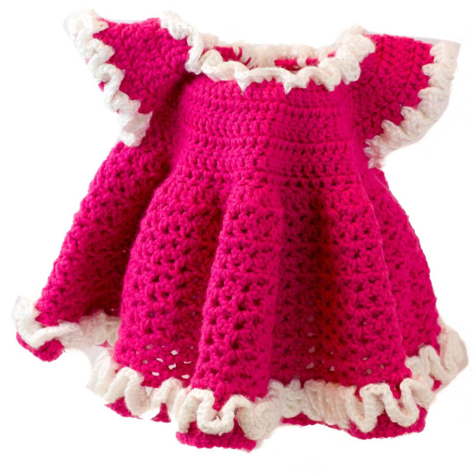 12 Month Girl's Dress, Bright Pink Dress With 3D Frills at Collar, Arms ...