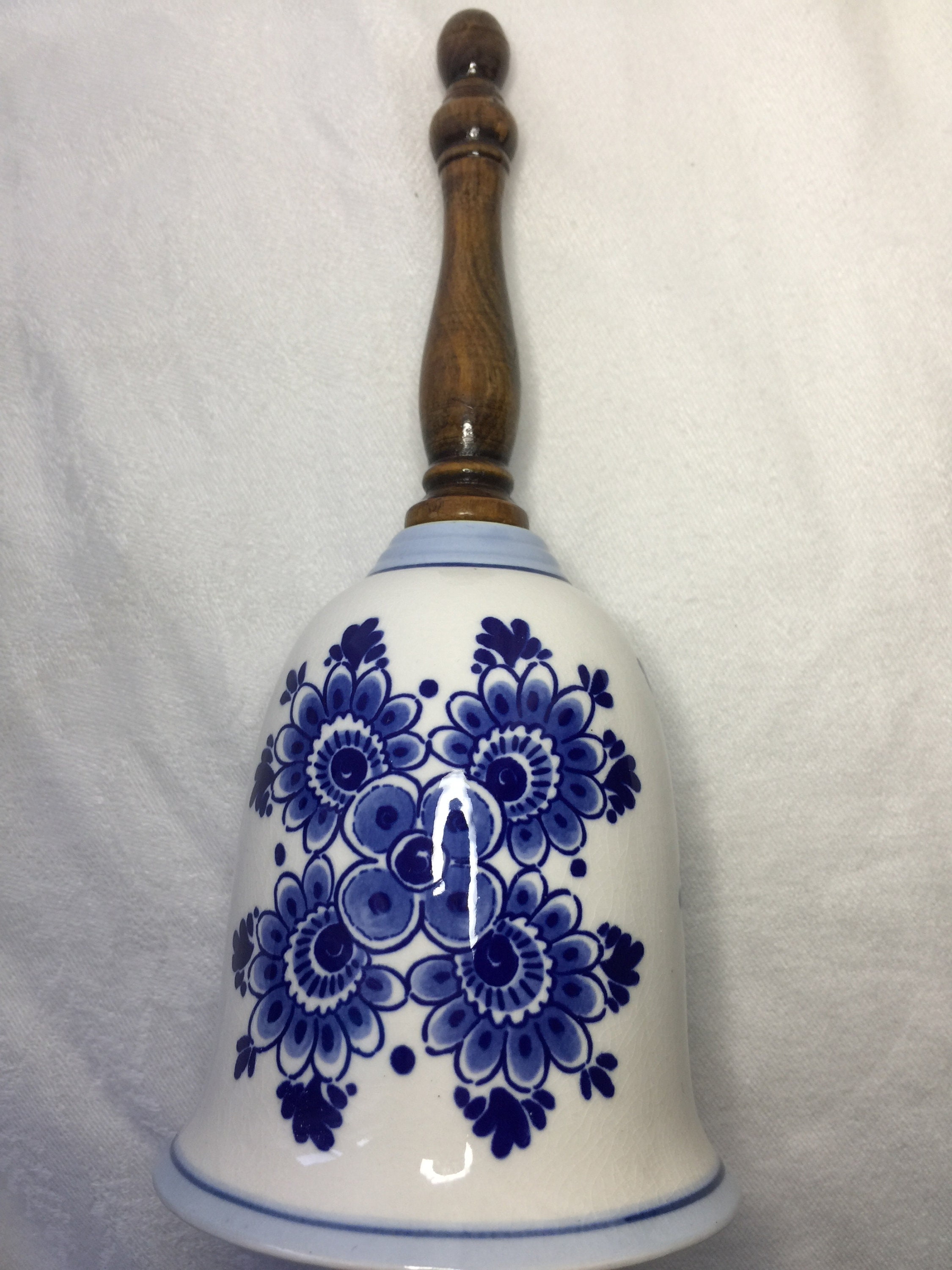 Delft Blue Porcelain Bell Wooden Handle Windmill Floral Design Holland ...
