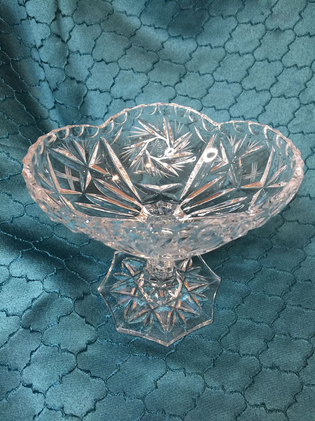 Vintage Oval Crystal Pedestal Compote, Crystal Footed Bowl - Etsy