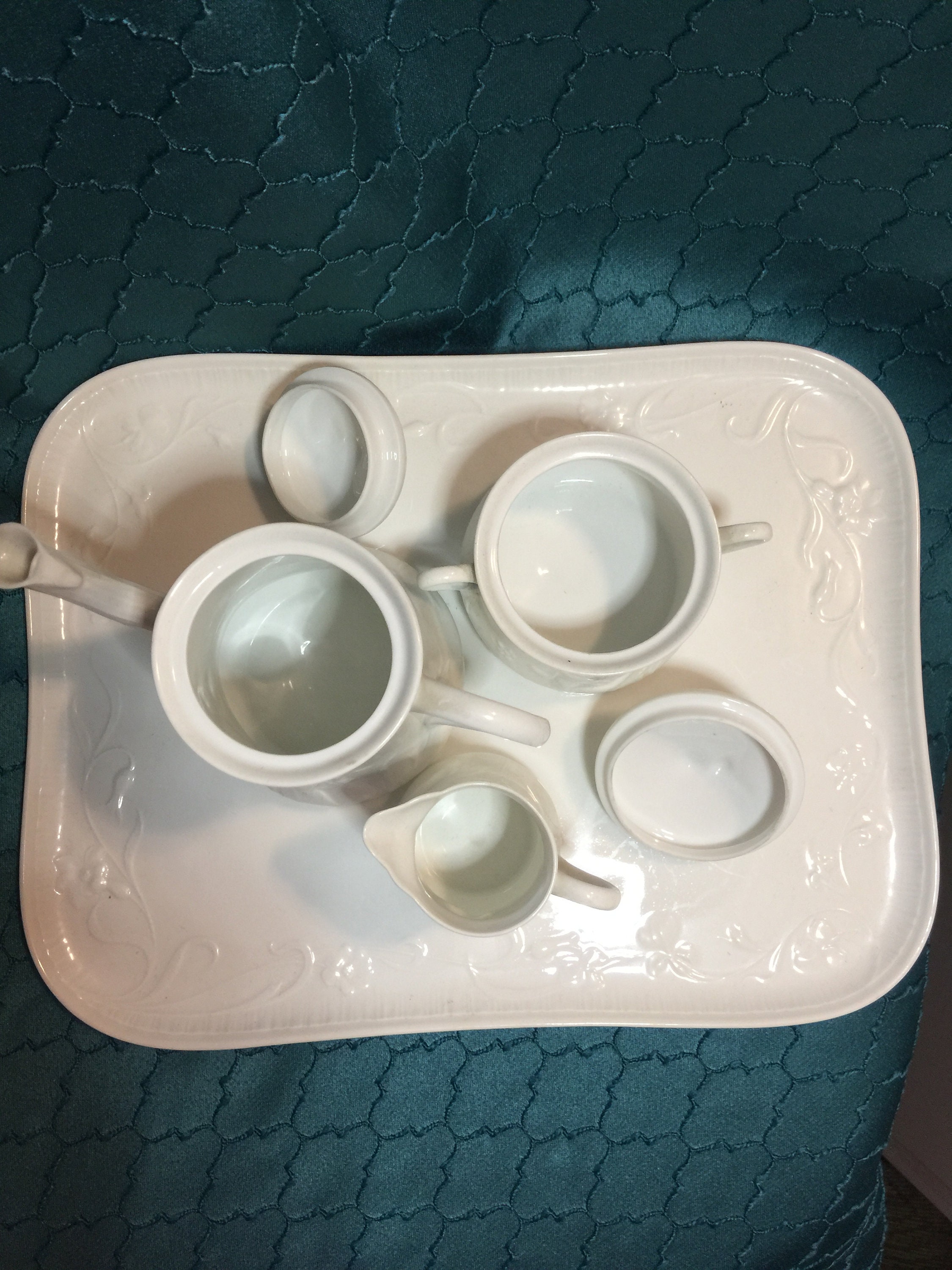 Ginori Bright White Embossed Tea Set Relief Embossing Figure and Flower ...