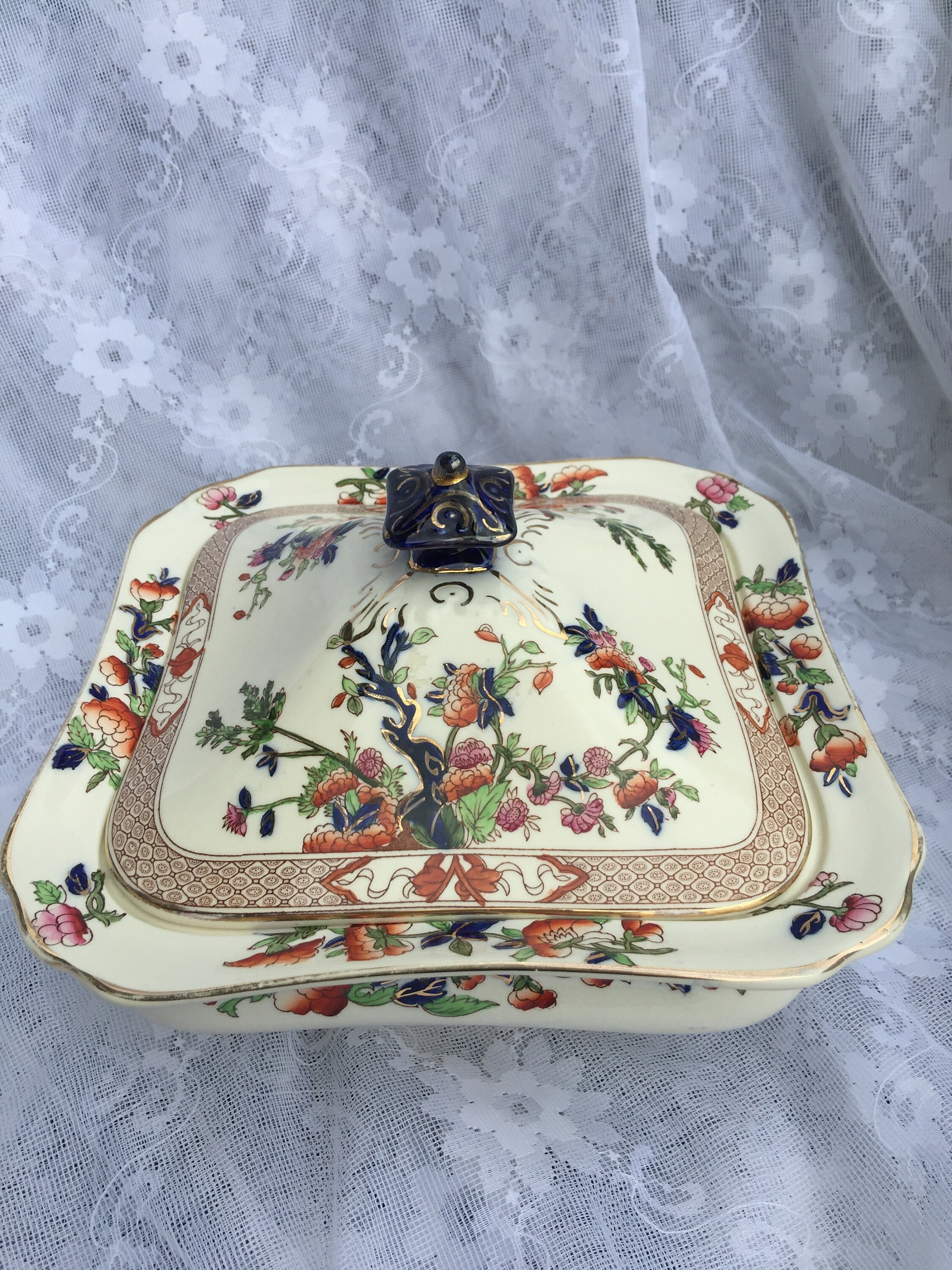 Antique S. Hancock & Sons Opaque China Indian Tree Square Tureen - Etsy