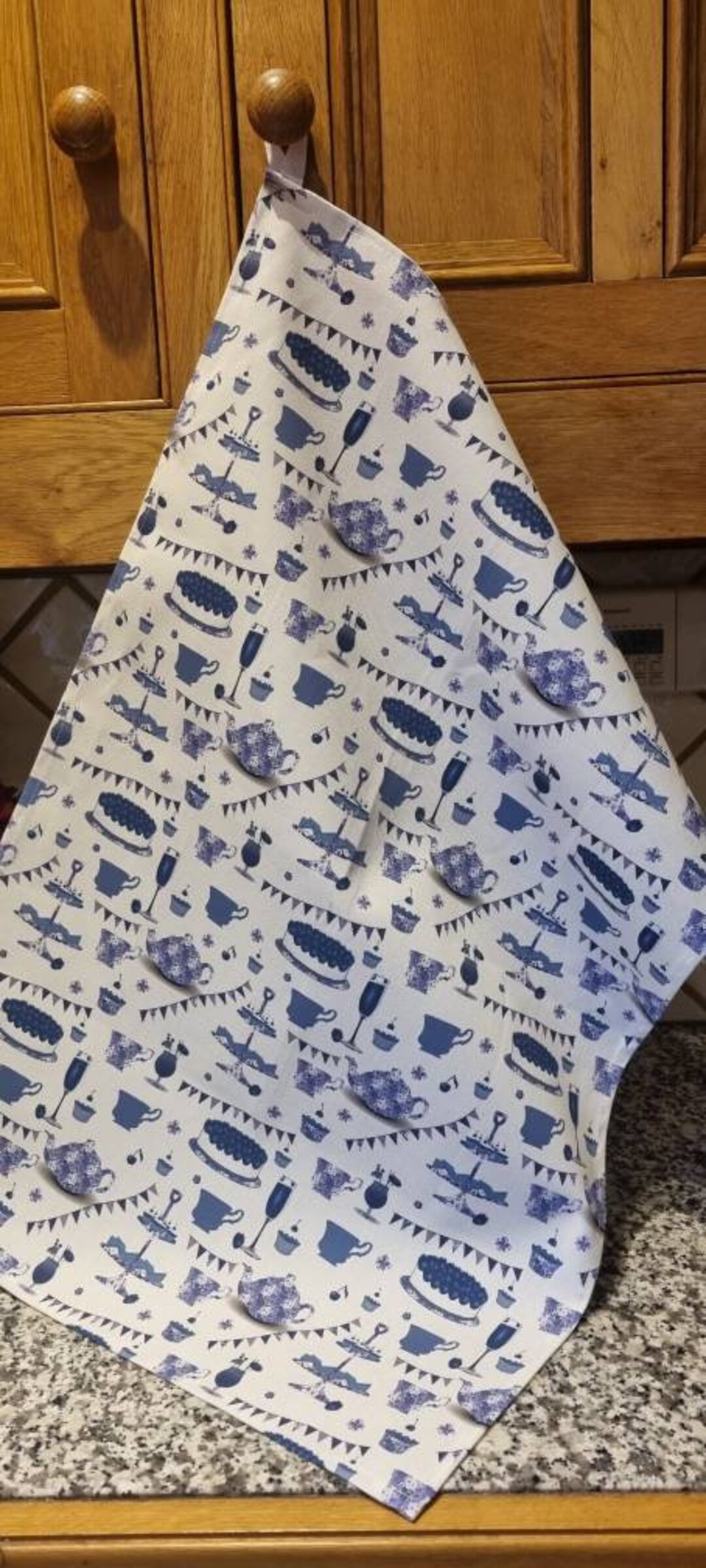Blue & White Afternoon Tea Kitchen Tea Towel, Half Panama Cotton,made ...